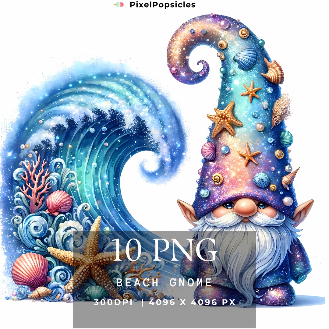 Beach Gnome Clipart, 10 PNG Summer Watercolor, Junk Journal, Card ...