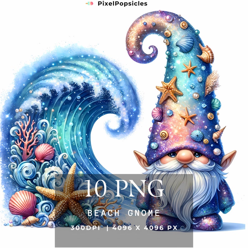 Beach Gnome Clipart, 10 PNG Summer Watercolor, Junk Journal, Card ...