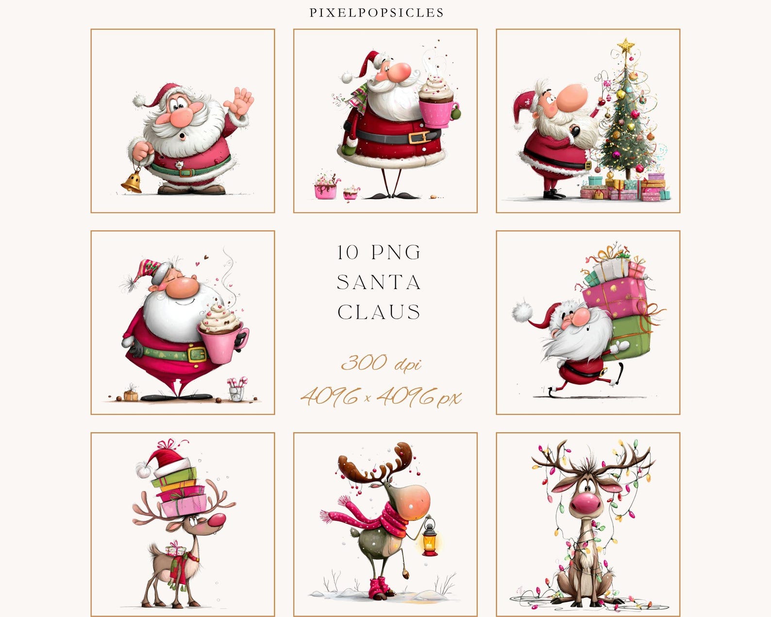 Santa & Reindeer Clipart Set: Festive Holiday Graphics (PNG, Download ...