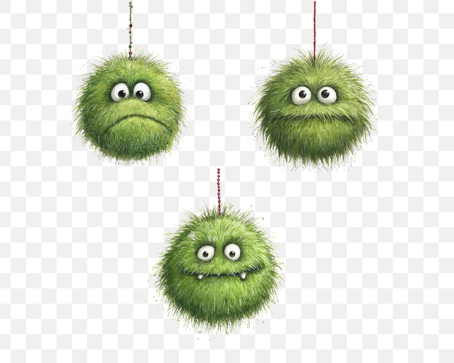 Grumpy Green Christmas Monster Ball Clipart: 15 PNG Ornaments (digital ...