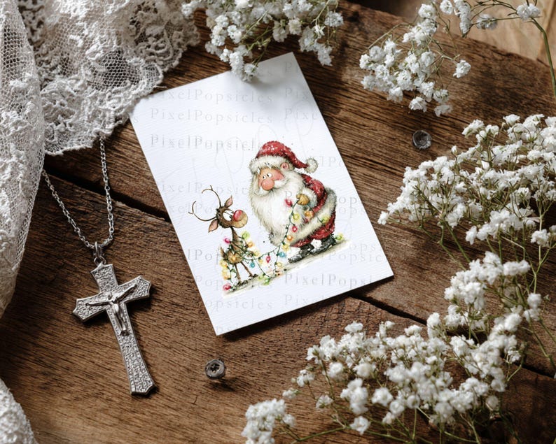 Watercolor Santa Clipart PNG, Whimsical Christmas Reindeer Graphics ...
