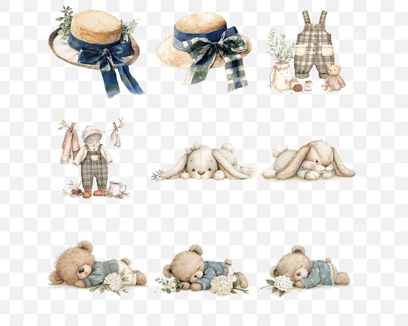 Watercolor Teddy Bear Clipart: 70 PNG Images for Scrapbooking, Gift ...