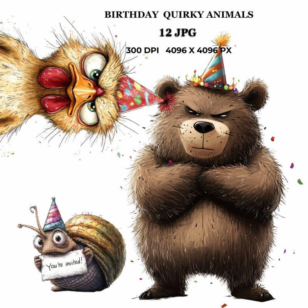 Grumpy Birthday Animals Clipart: Funny Party Art Digital Download JPG ...