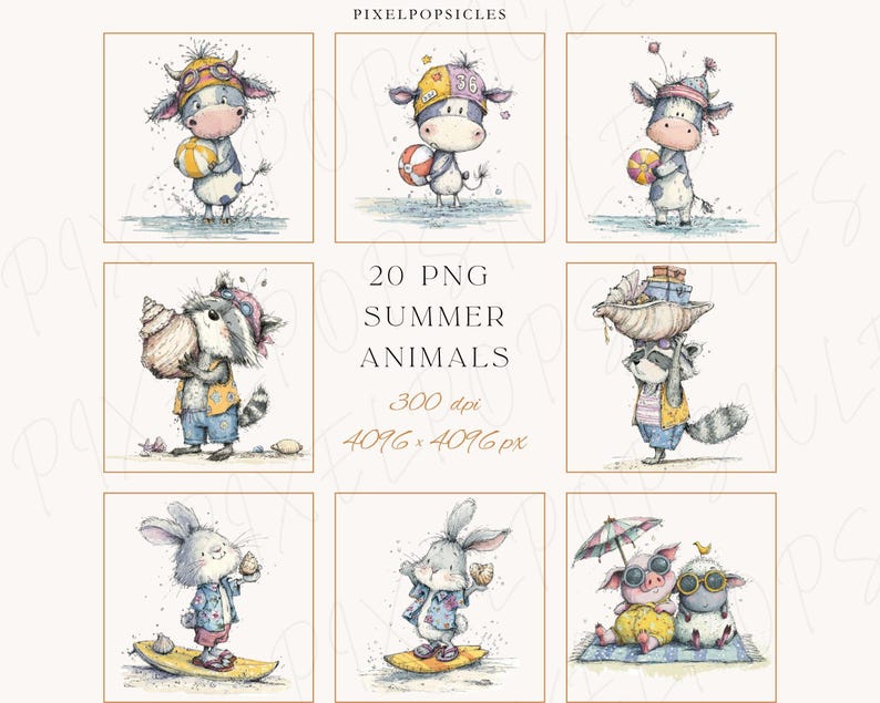 20 Png Summer Animals Clipart: Whimsical Animal PNG Illustrations ...