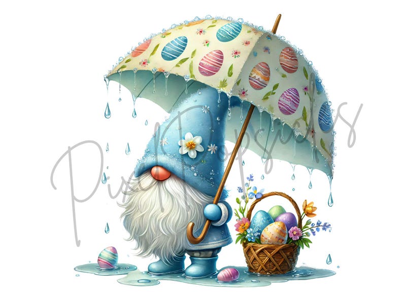 Easter Gnomes Watercolor Clipart: Spring Flowers, Eggs (PNG Digital ...