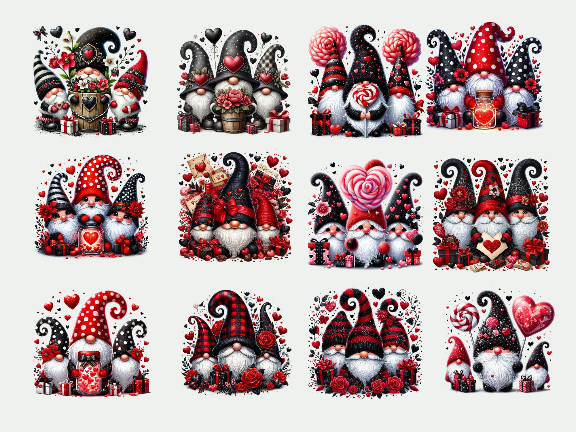 Valentine Gnome Clipart Bundle Red Graphics Commercial Use PNG Digital ...