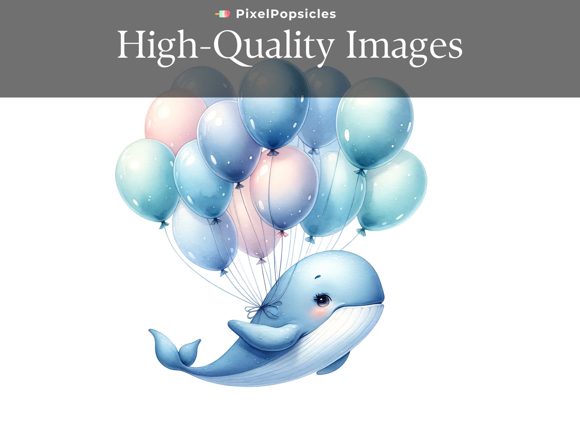 Flying Whale With Balloons PNG: Floral Nursery Decor (digital Download ...