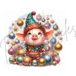 Christmas Pig Elf Clipart: Watercolor PNG Images (digital Download) - Etsy