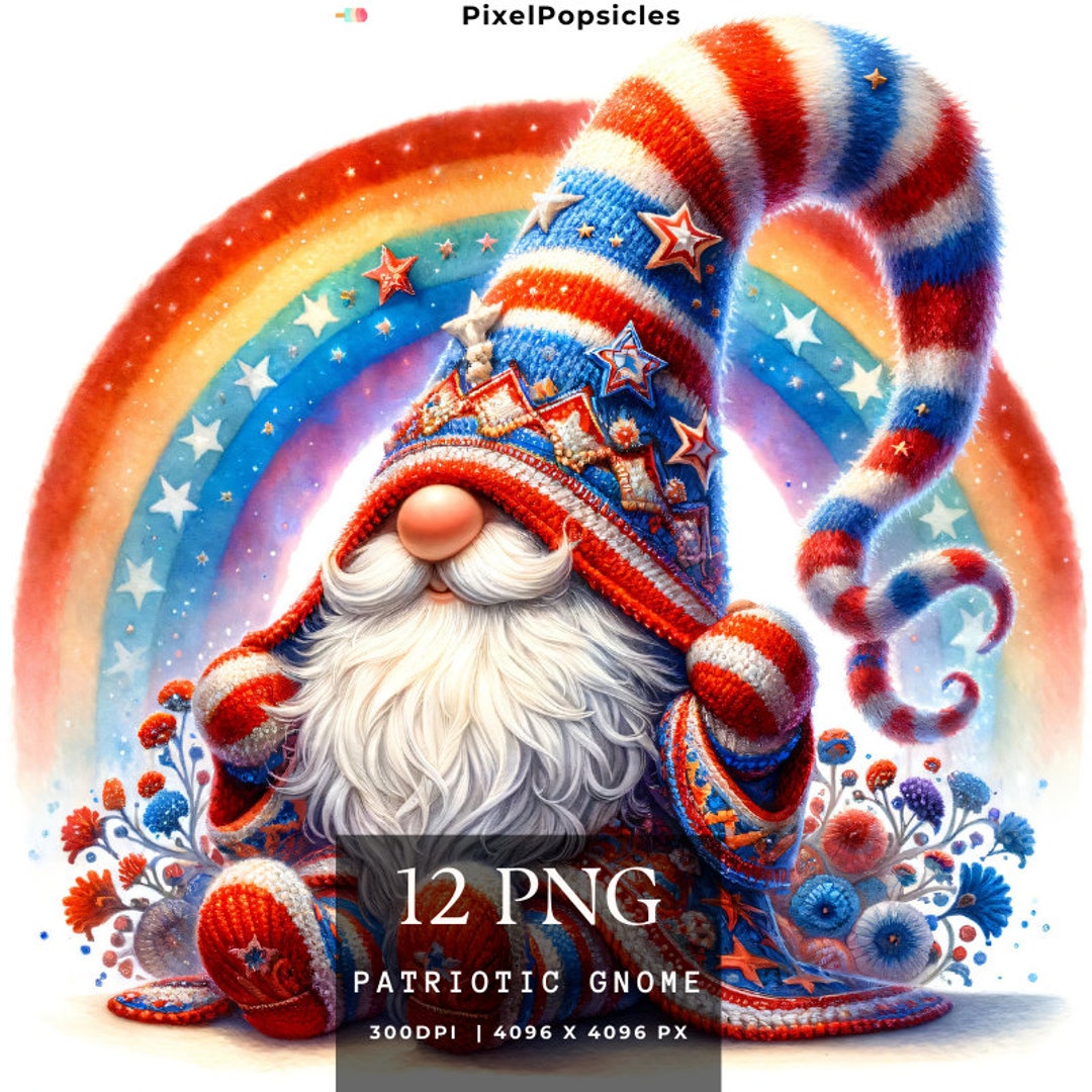 Patriotic Gnomes Clipart: Watercolor Rainbow PNG Set (digital Download ...