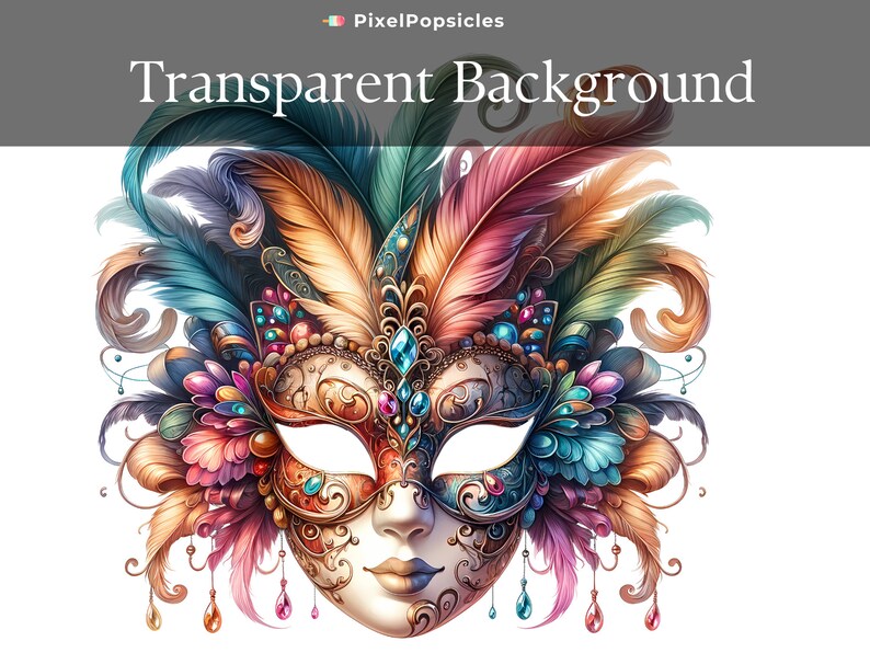 Masquerade Masks Clipart Watercolor PNG Set 10 Venetian Mask, Mardi ...