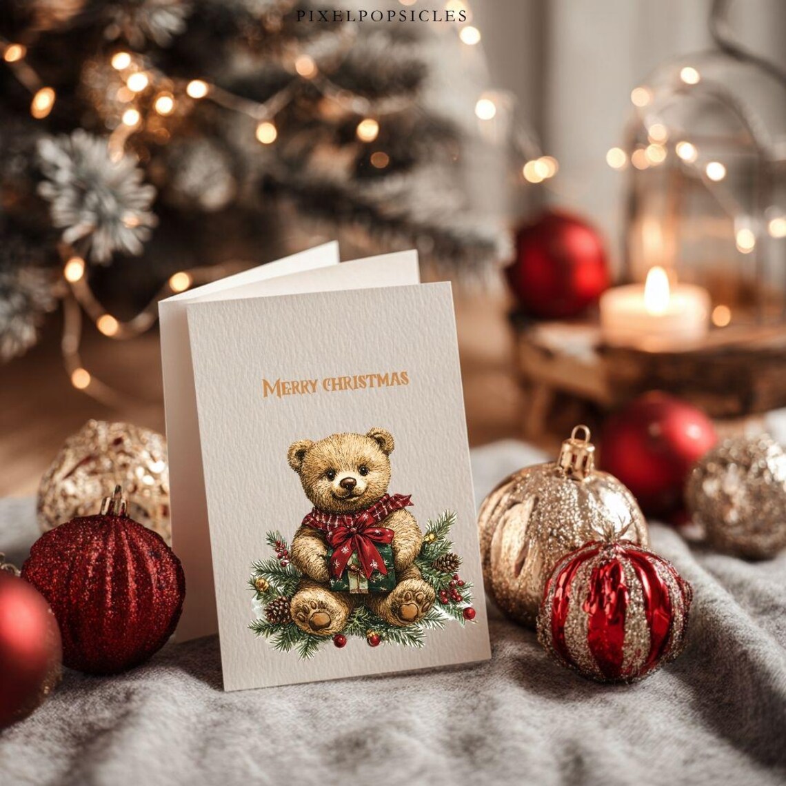 Vintage Christmas Teddy Bear Clipart: Watercolor PNG Images (digital ...