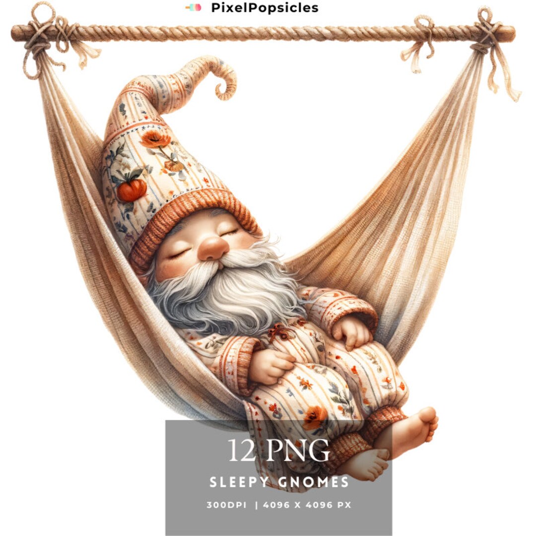 Sleeping Gnome Watercolor Clipart: 12 PNG Images Digital Download for ...