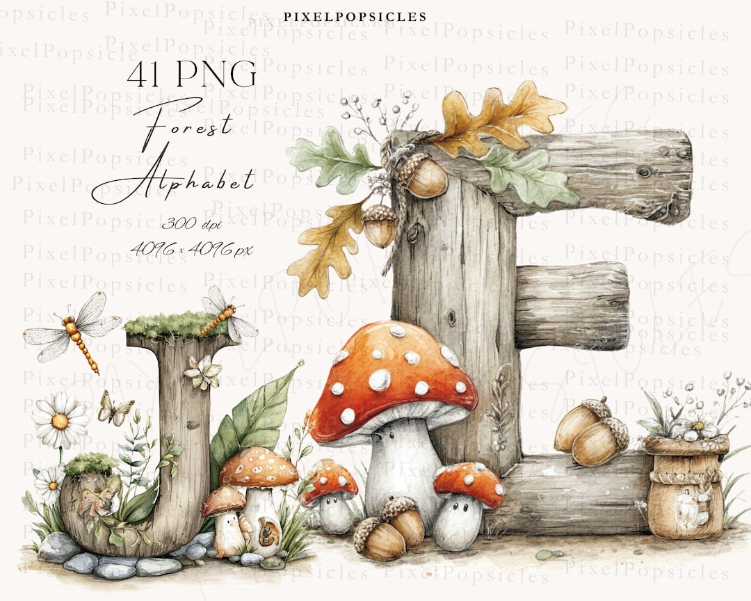 Watercolor Forest Alphabet Clipart: Flower Letters Nursery Decor ...