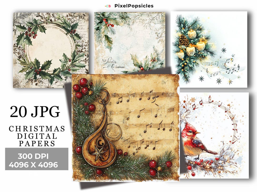 Christmas Junk Journal Digital Papers, Winter Backgrounds for ...