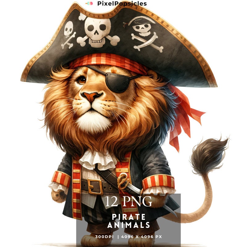 Pirate Animals Clipart 12 High Quality Pngs, Digital Download, Card ...