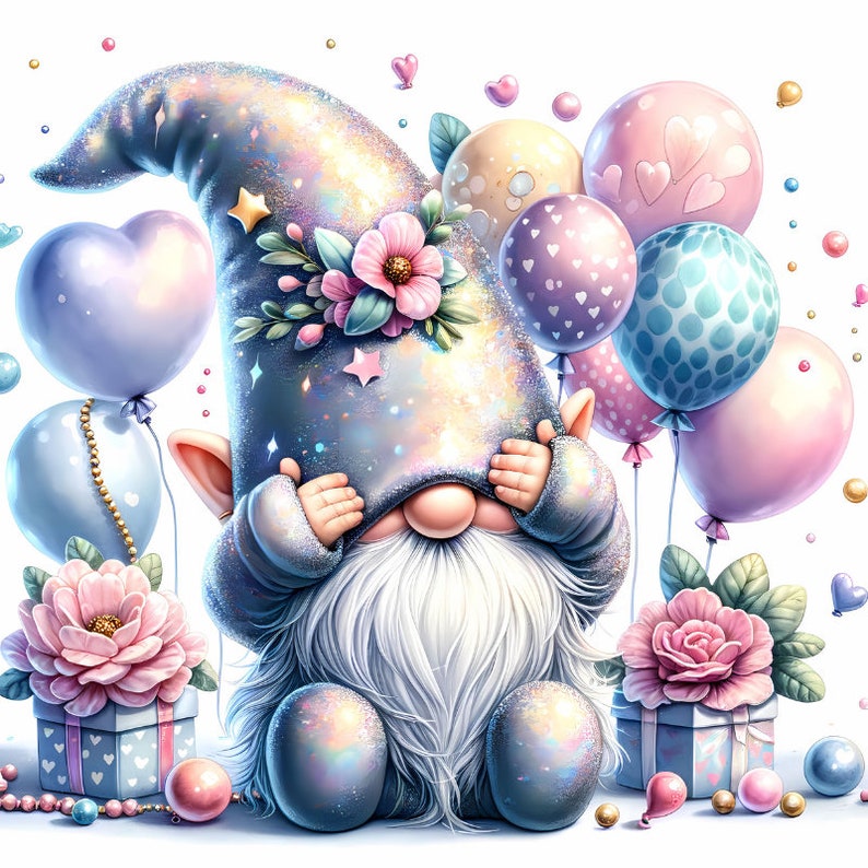 Birthday Gnome Clipart, 11 JPG Watercolor, Junk Journal, Card Making ...