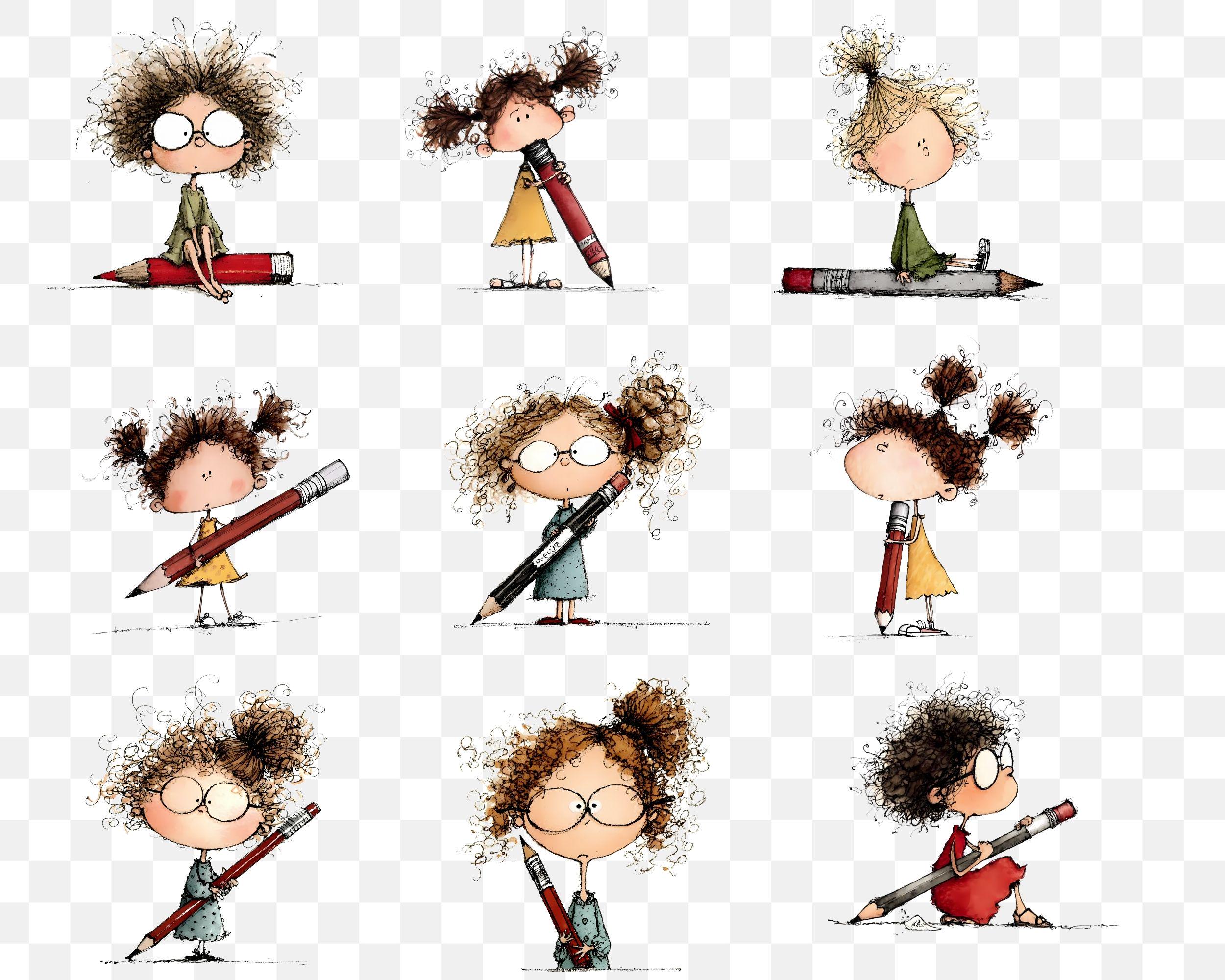 Whimsical Kids Clipart: Doodle Children With Pencils (PNG) - Etsy