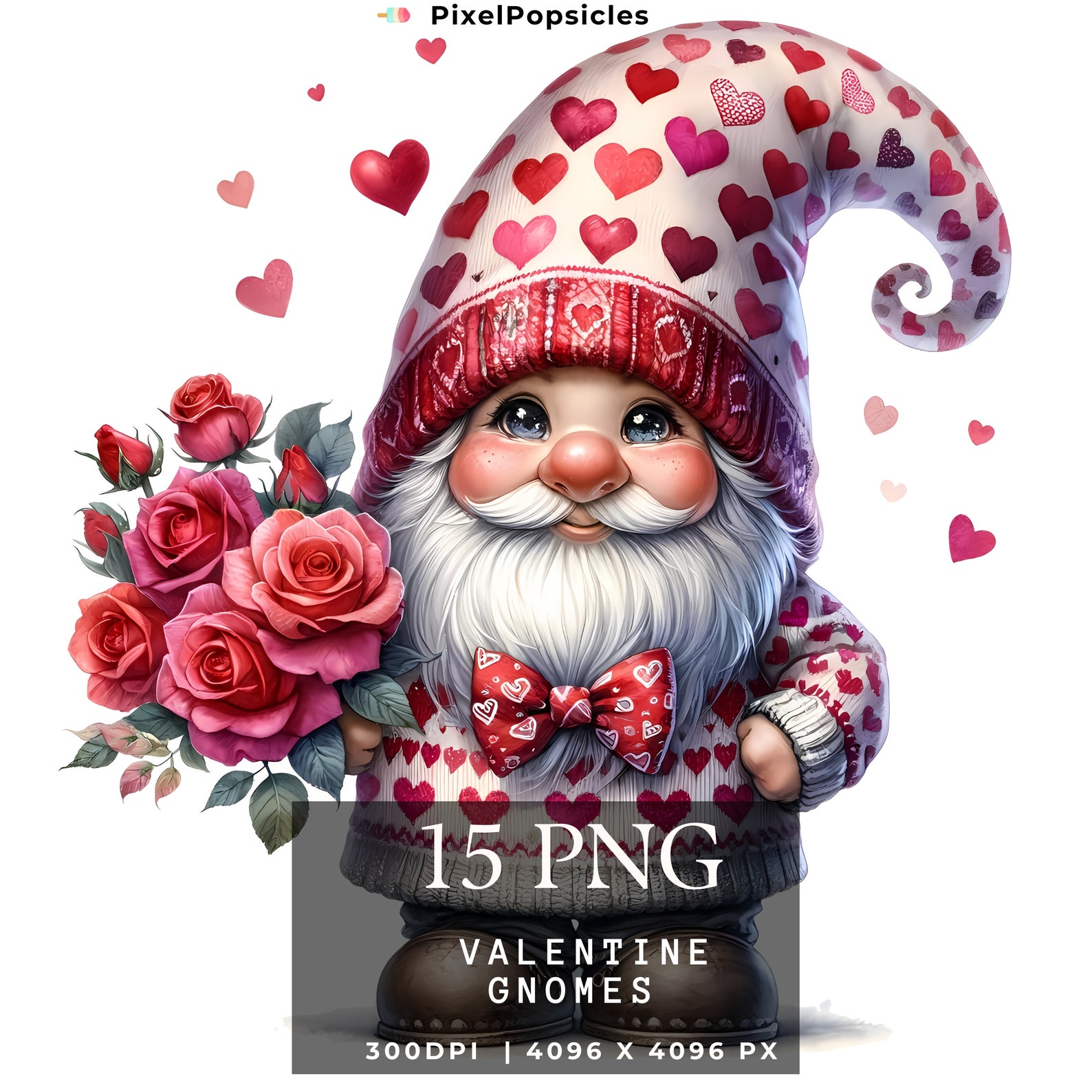 Valentines Pink Gnome Clipart Bundle, Valentines Clipart, Valentines ...