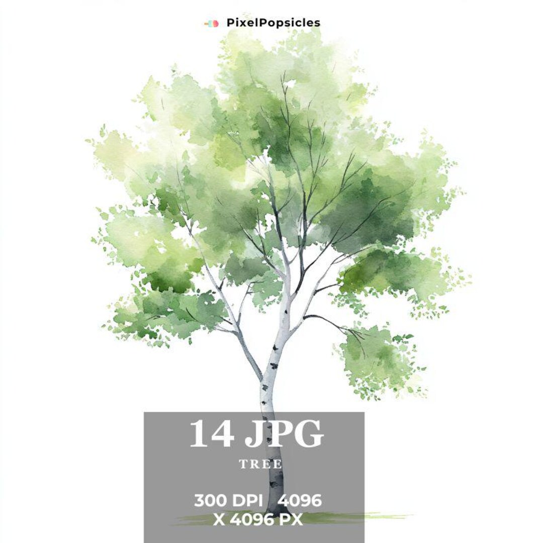 14 Minimalistic Tree Clipart, Simple Tree, Printable Watercolor Clipart ...