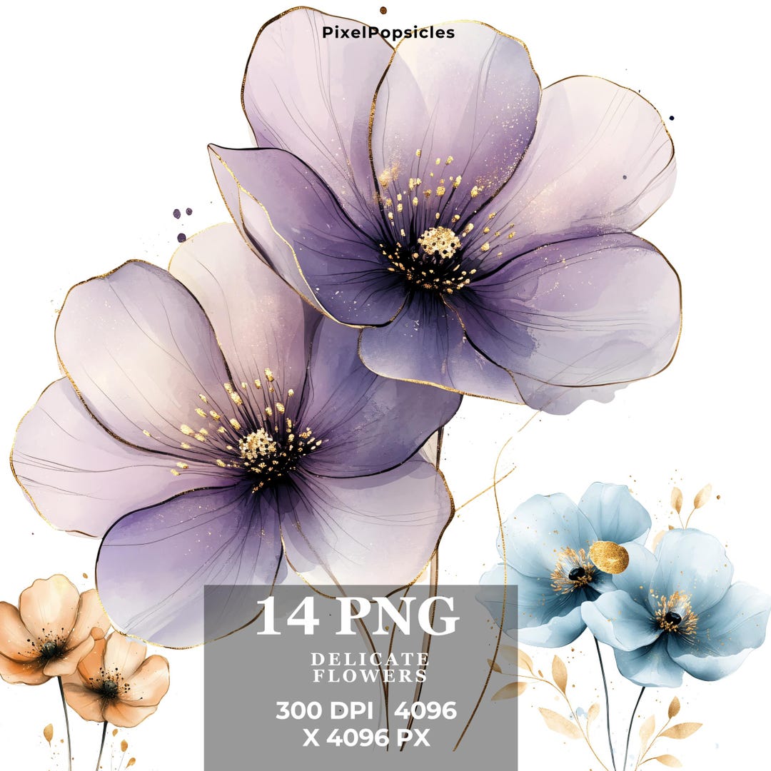 14 Watercolors Delicate Flowers Watercolor Flowers Png, Romantic Flower ...