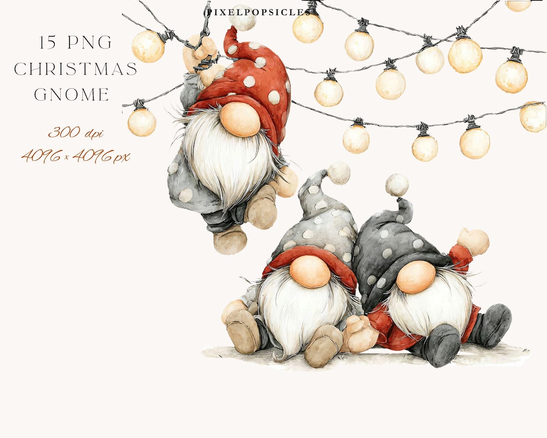 Little Christmas Gnomes Clipart: Festive Winter PNG Files Digital ...