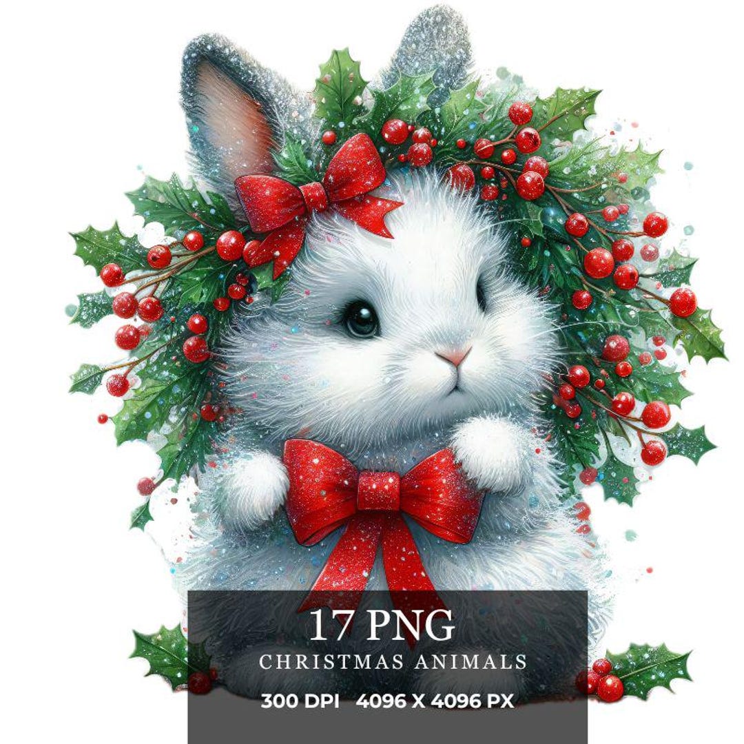 Watercolor Christmas Animals Clipart - Holiday PNG Set (digital ...