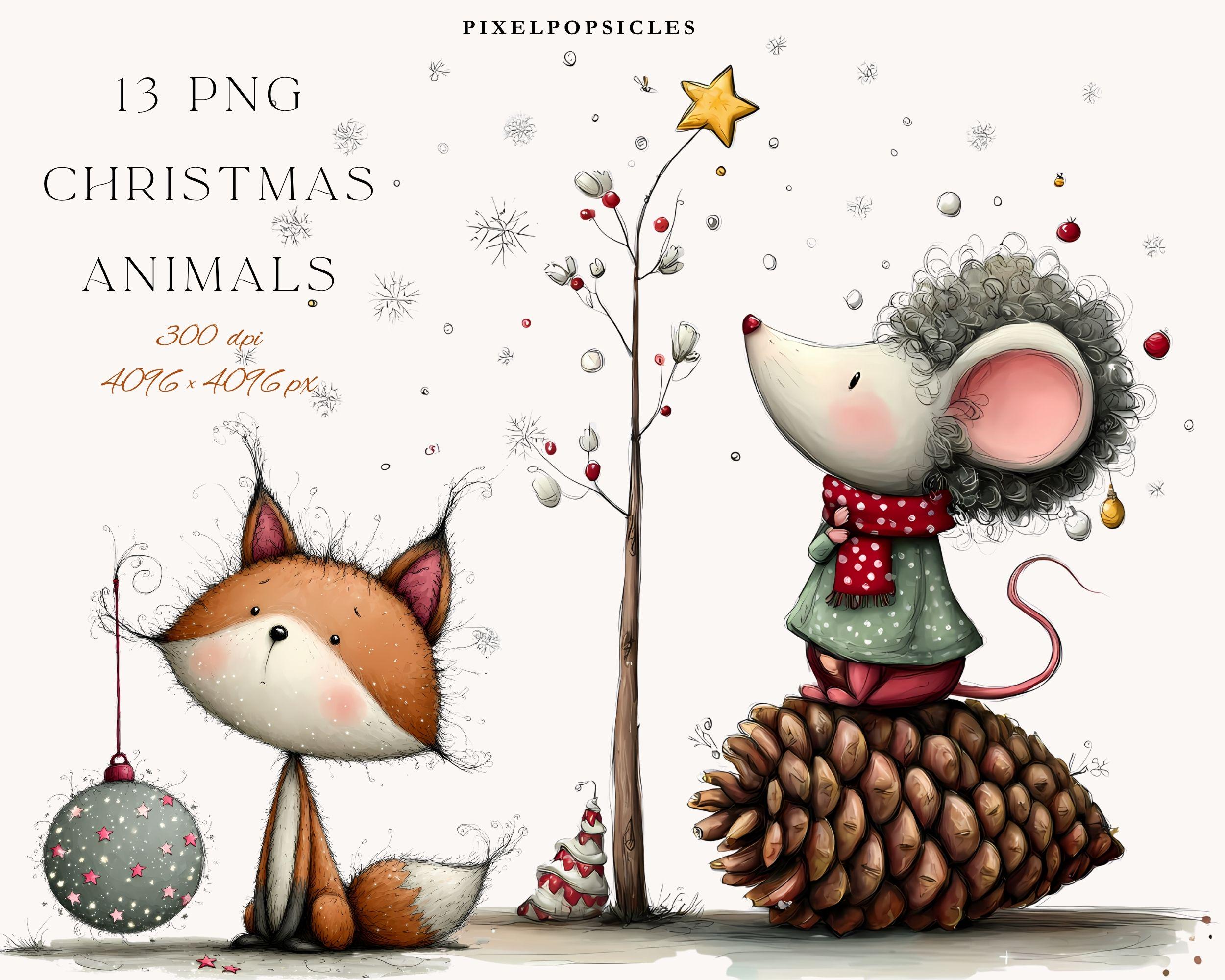Christmas Animals PNG Bundle: Winter Woodland Clip Art (digital ...