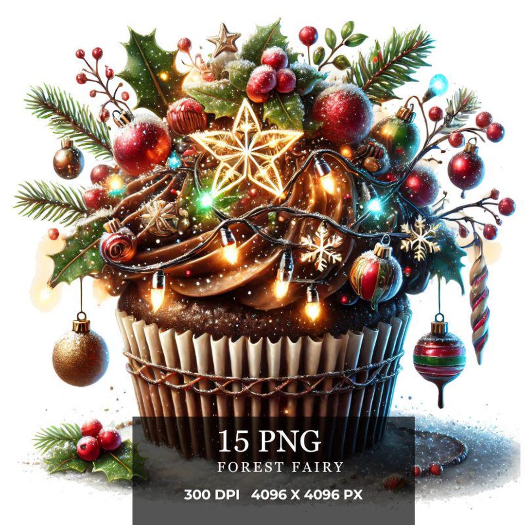 Christmas Cupcakes Clipart 12 PNG Bundle, Elegant Treats Transparent ...