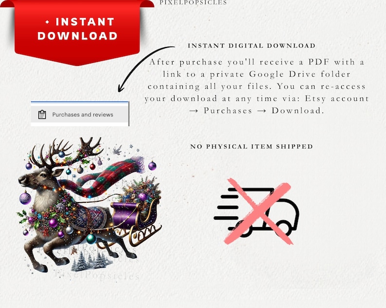 Watercolor Christmas Reindeer Clipart Set – Holiday PNG Images (digital ...