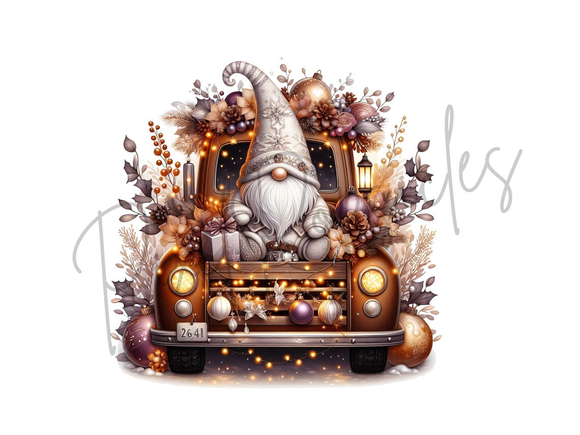 Christmas Gnome Truck Clipart: Watercolor PNG Bundle (digital Download ...