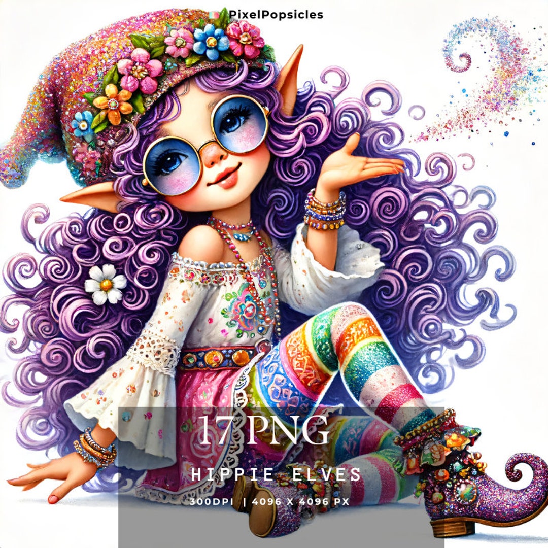 17 Hippie Elves Watercolor PNG, Elves Tie Dye Clipart PNG, Sublimation ...