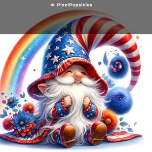 Patriotic Gnomes Clipart: Watercolor Rainbow PNG Set (digital Download ...