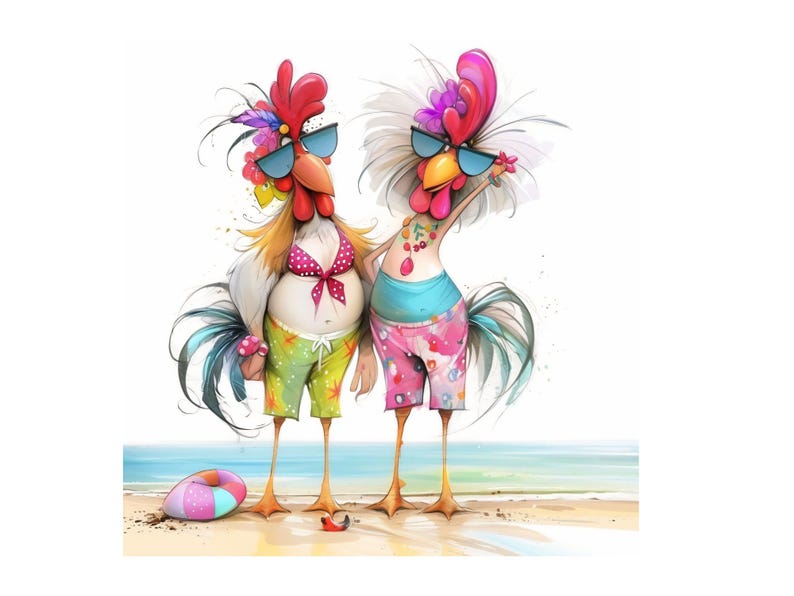 Funny Chicken Beach Clipart: Summer Hen JPG (digital Download) - Etsy