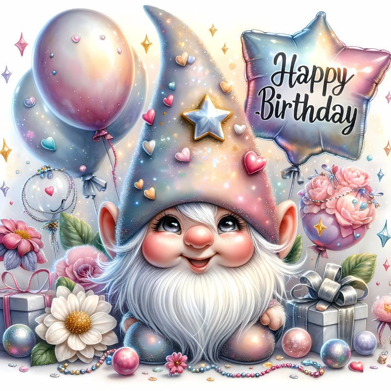 Birthday Gnome Clipart, 11 JPG Watercolor, Junk Journal, Card Making ...