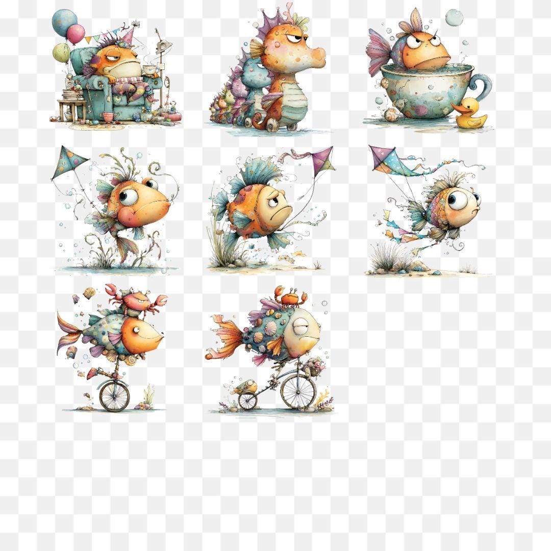 Grumpy Fish Art Print: Funny Sea Animal Kids Room Decor (digital ...