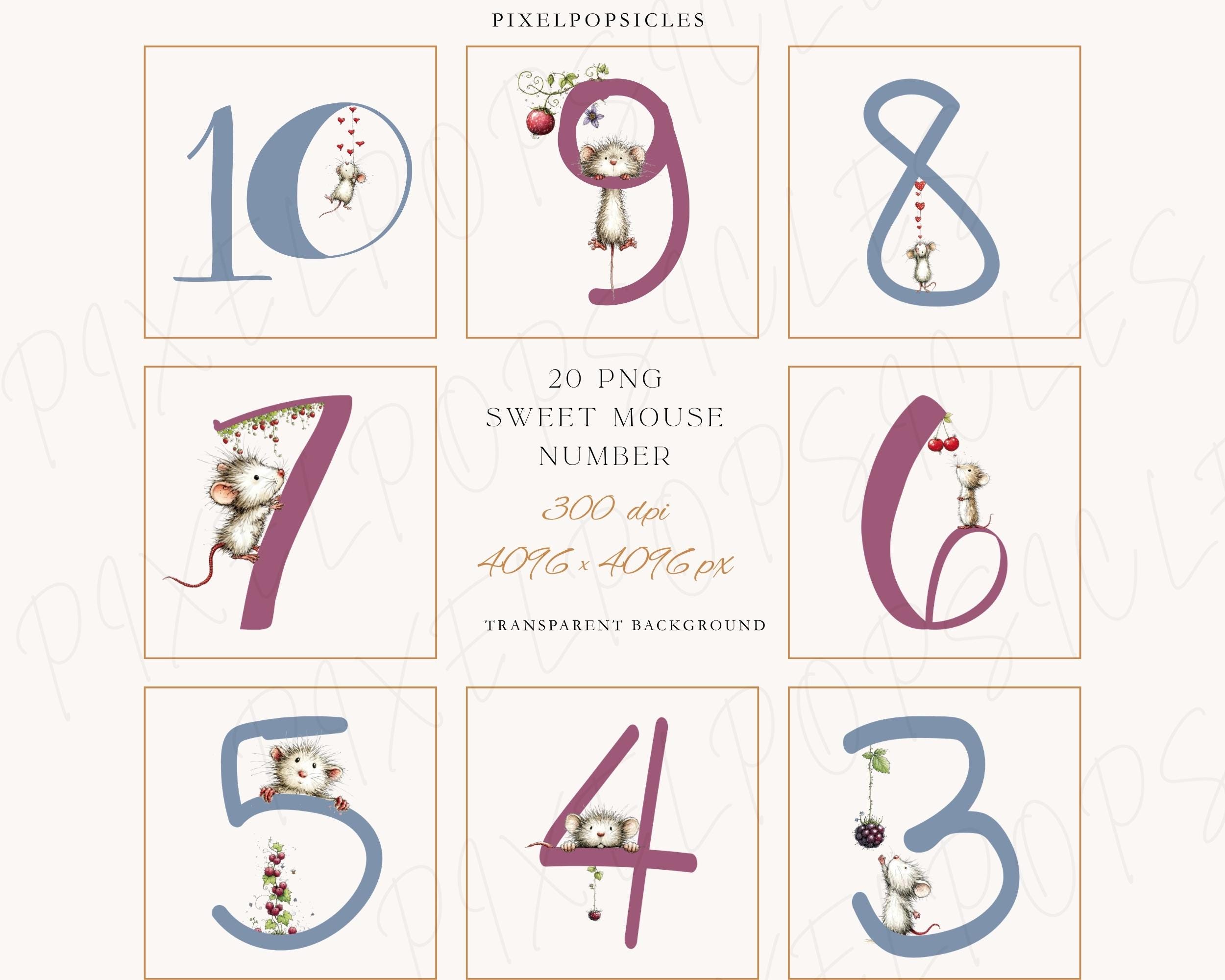 Sweet Mouse Numbers Clipart Set: Watercolor Nursery Birthday Artwork ...