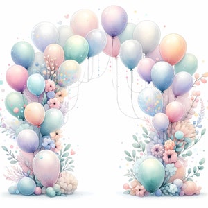Balloon Arch Clipart Watercolor JPG Sublimation,pastel Balloons ...