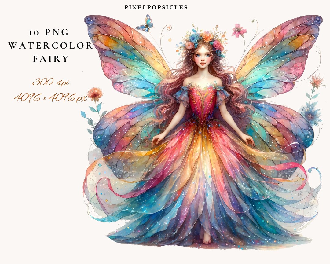 Watercolor Fairy Clipart: Transparent PNG Bundle (digital Download) 1 ...