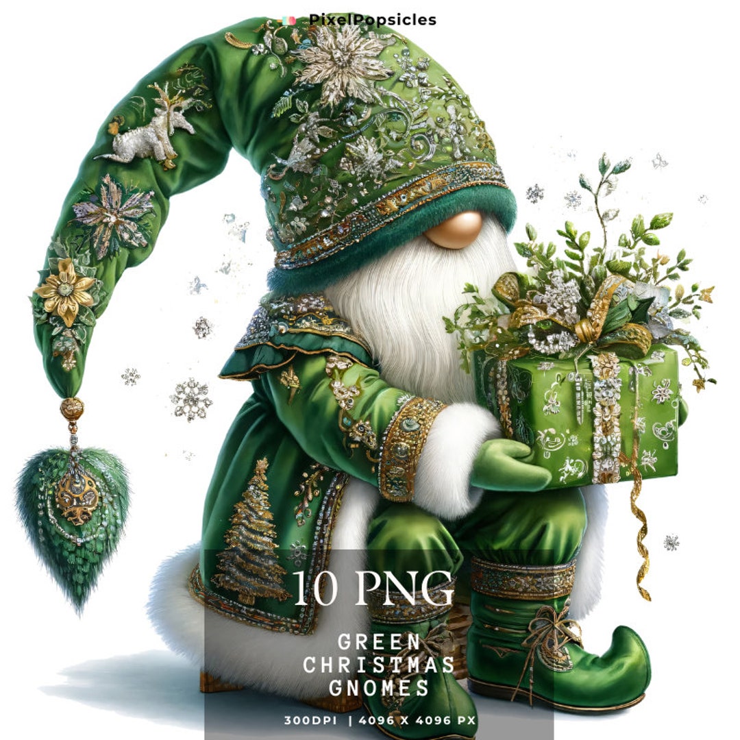 Green Christmas Gnomes Clipart | 10 PNG Files | Christmas Clipart ...