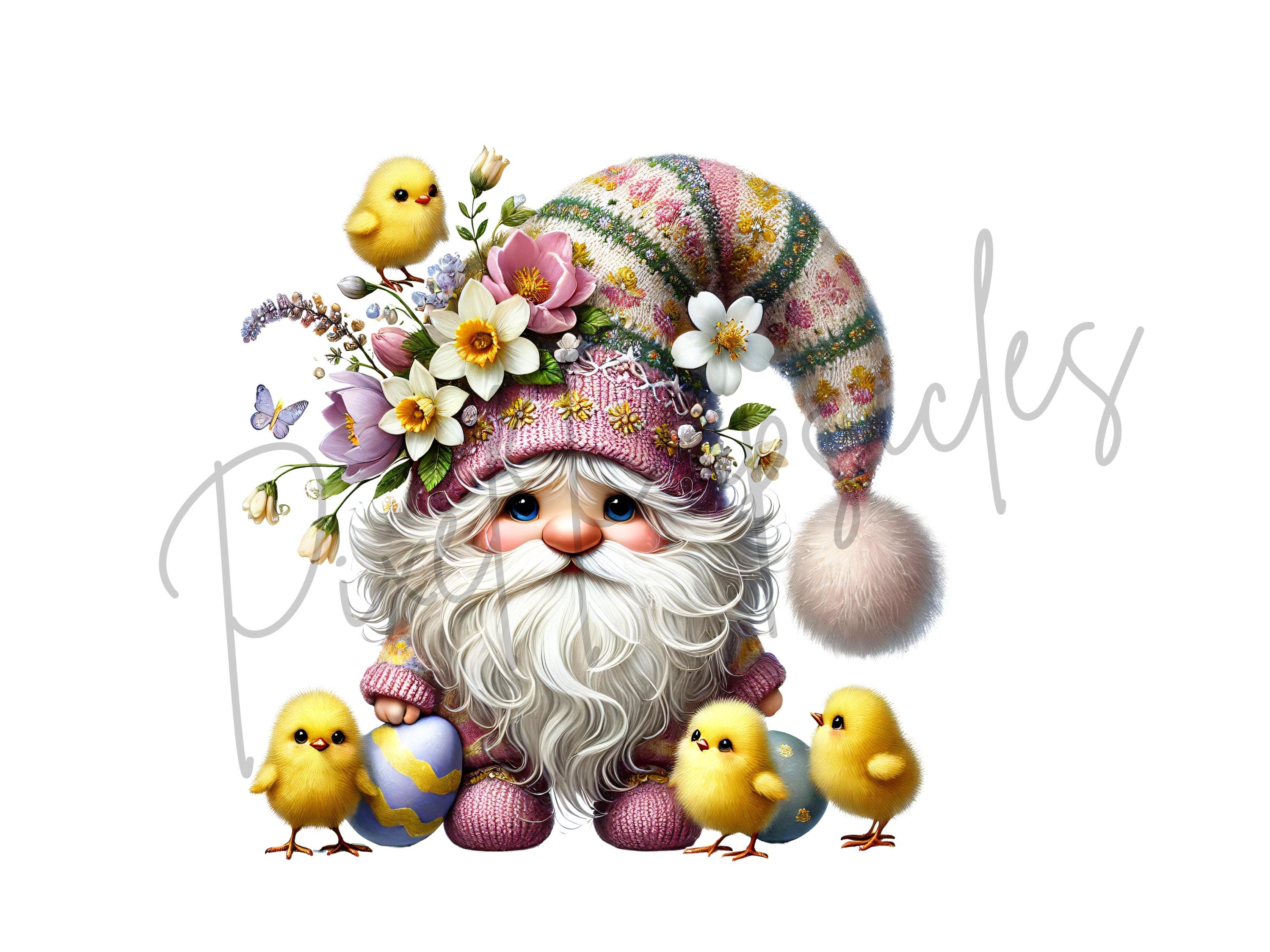 Easter Gnomes Watercolor Clipart: Spring Flowers & Eggs (PNG Digital ...