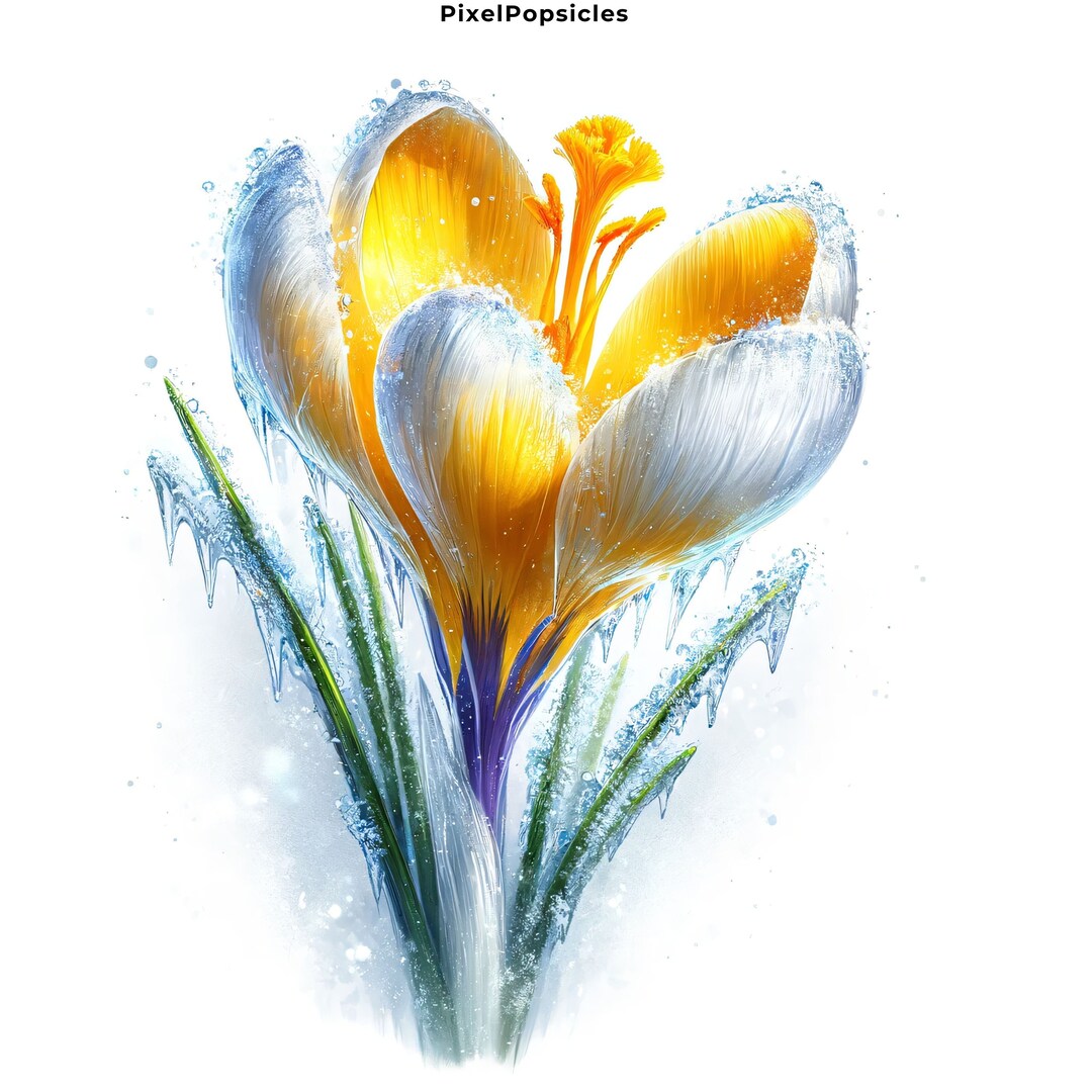 12 Frozen Flowers Clipart PNG, Watercolor Flowers PNG, Winter Flower ...