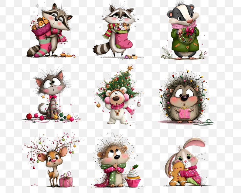 Sweet Christmas Animals PNG Bundle: Winter Woodland Clip Art (digital ...