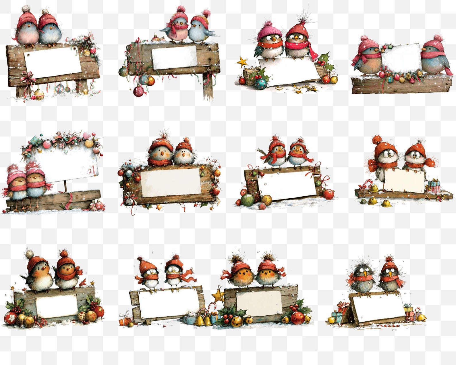 Whimsical Christmas Bird Clipart Set: Watercolor Holiday Illustrations ...