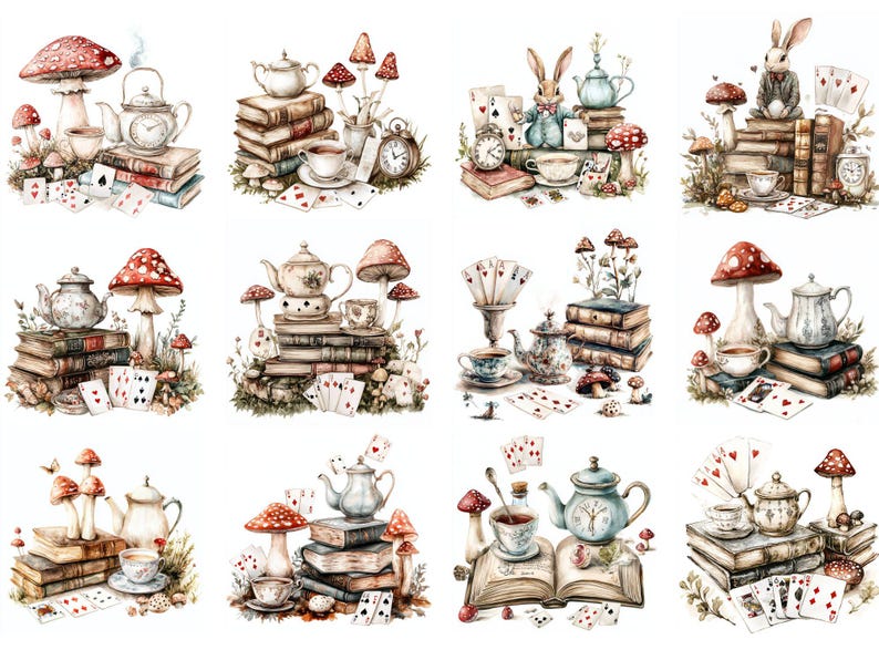 Whimsical Teacup Clipart Bundle: Mad Hatter Tea Party Designs (digital ...