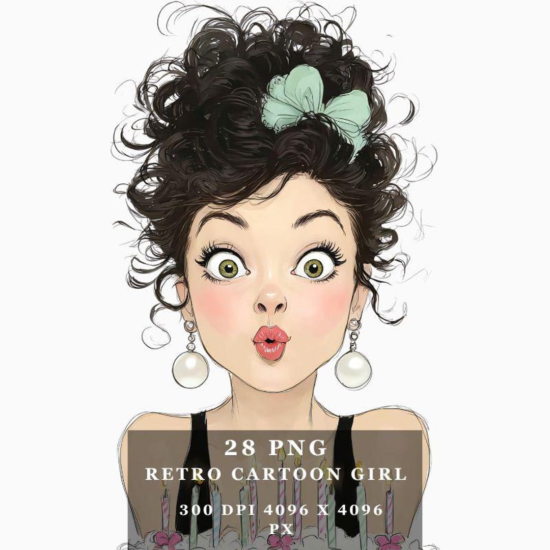 Retro Cartoon Girl PNG Clipart Bundle: Sassy Fashion Illustrations ...