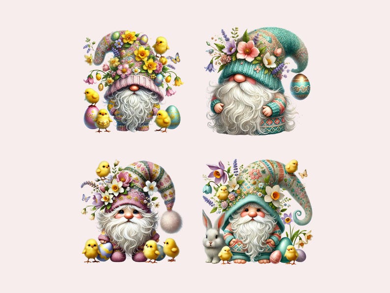 Easter Gnomes Watercolor Clipart: Spring Flowers & Eggs (PNG Digital ...