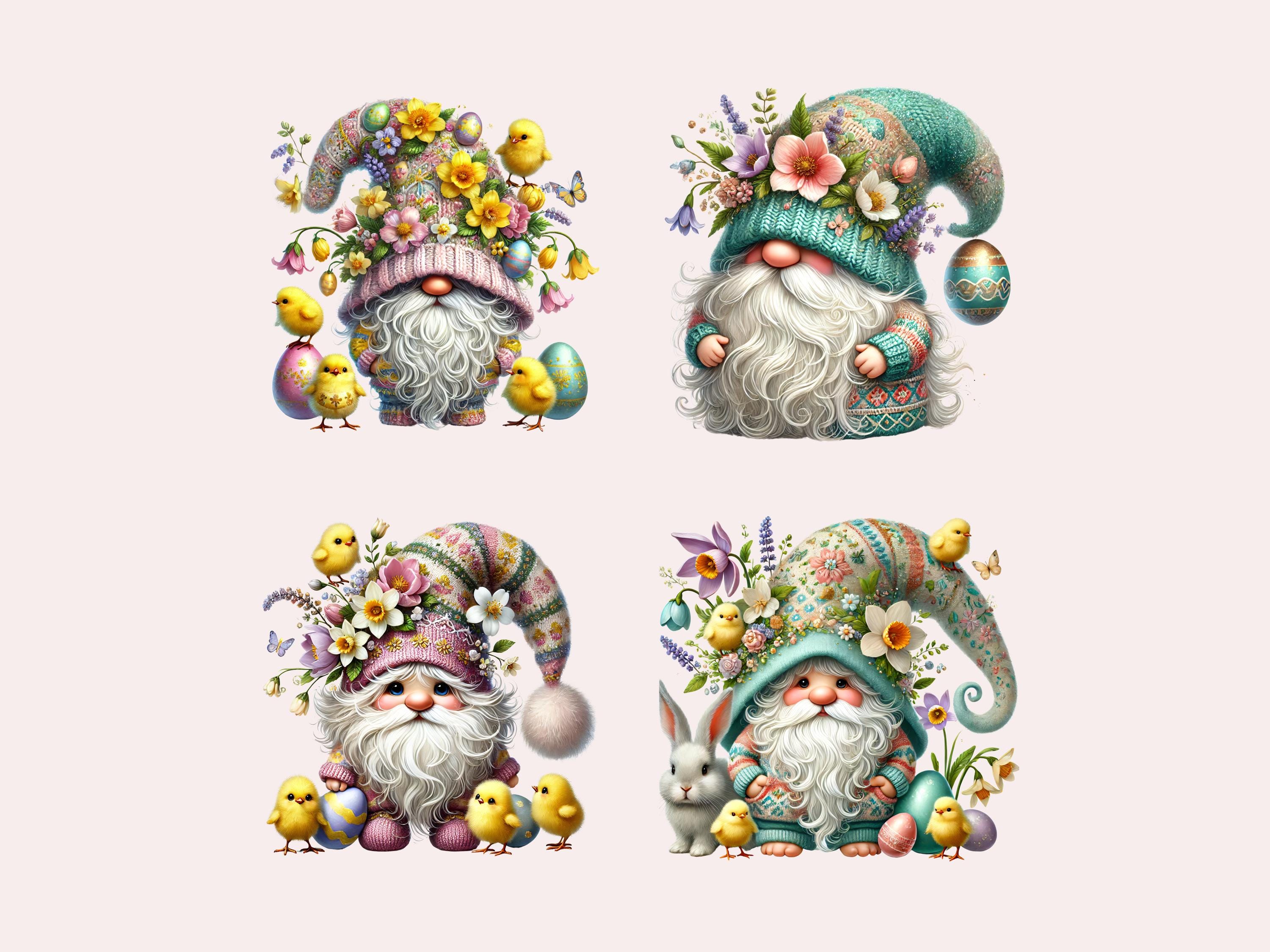 Easter Gnomes Watercolor Clipart: Spring Flowers & Eggs (PNG Digital ...