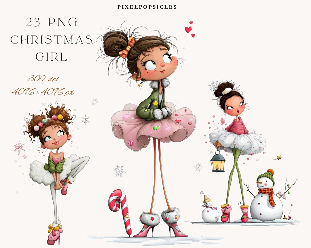 Watercolor Christmas Girl Clip Art: Whimsical Holiday Pngs (digital ...