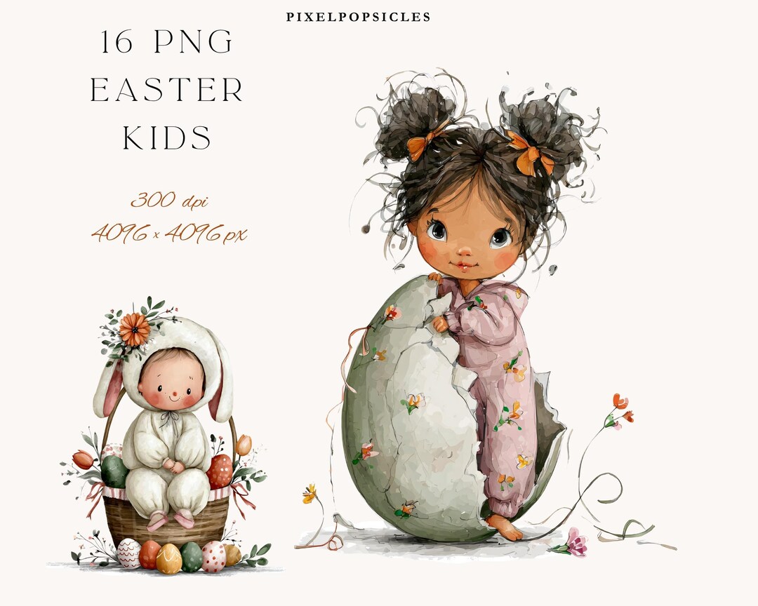Watercolor Easter Kids Clipart: Bunny Costumes & Eggs (PNG Digital ...