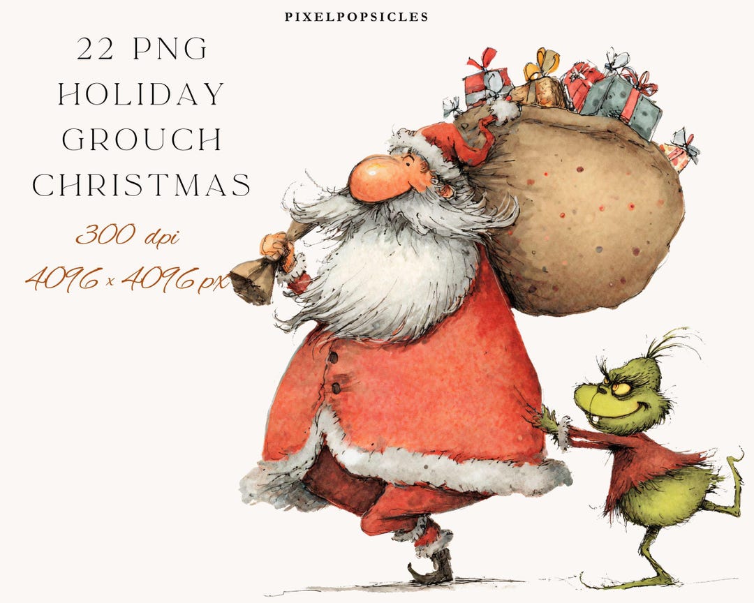 Holiday Grouch Christmas Clipart Bundle: 22 Festive PNG Illustrations ...